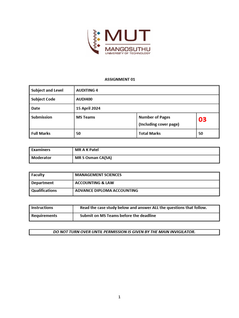 2024 AUD4 Assignment 01 Questions | PDF