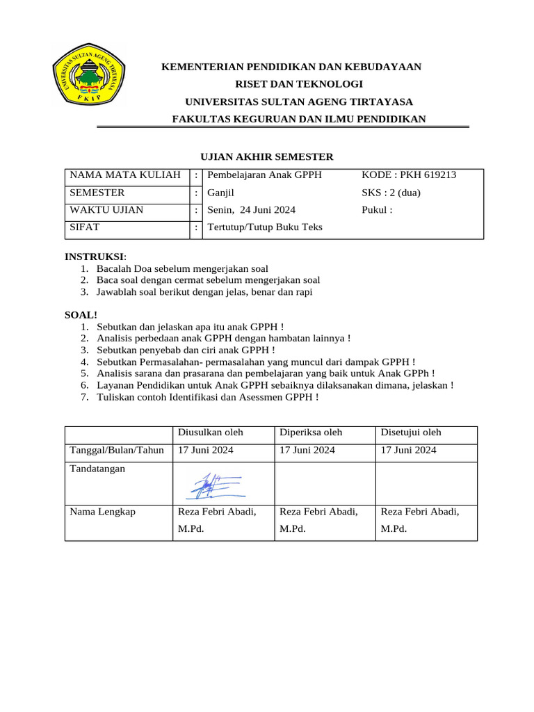 UAS Pemb Anak GPPH | PDF