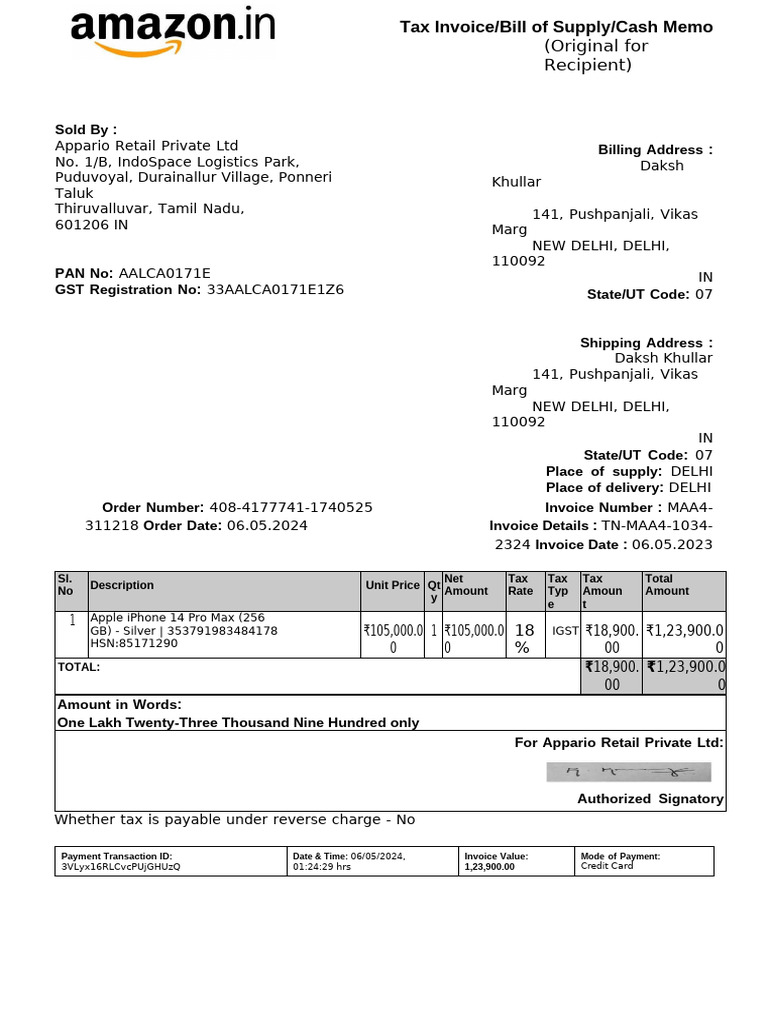 Amazon Invoice | PDF