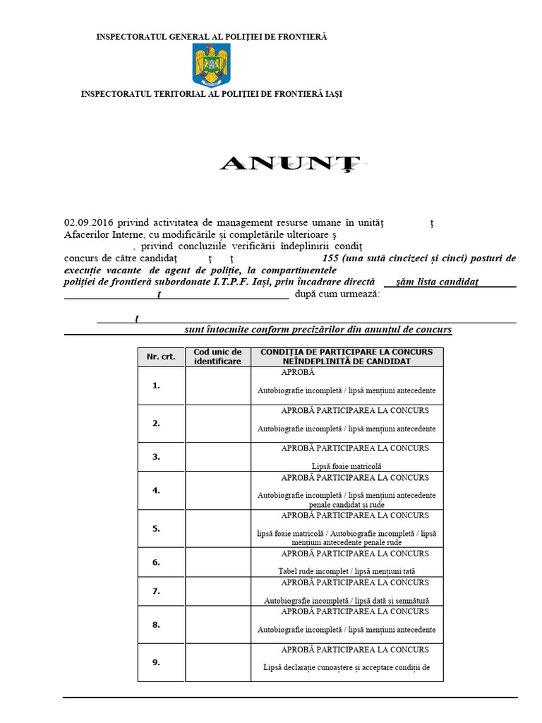 000 Tabel Cu Candidatii Care Nu Indeplinesc Conditiile de Participare ...