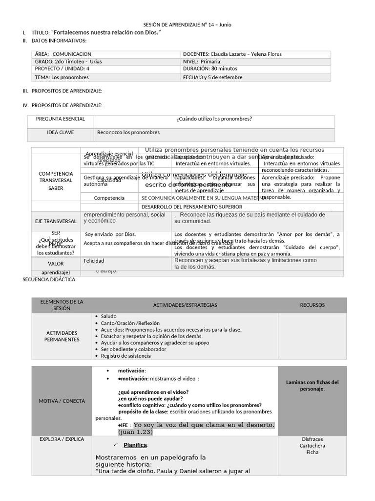 SESIÓN Los Pronombres | PDF