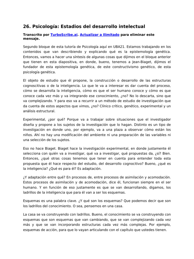 Psicología - Estadios Del Desarrollo Intelectual | PDF