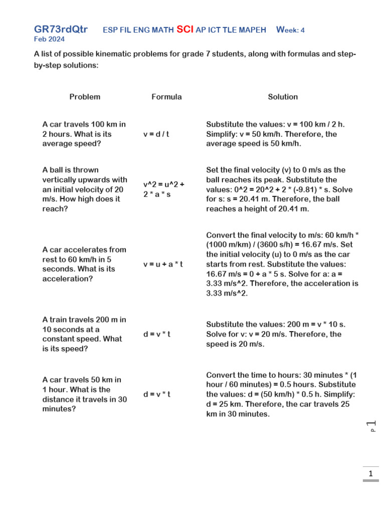 GR7 3RD QTR Kinematics | PDF
