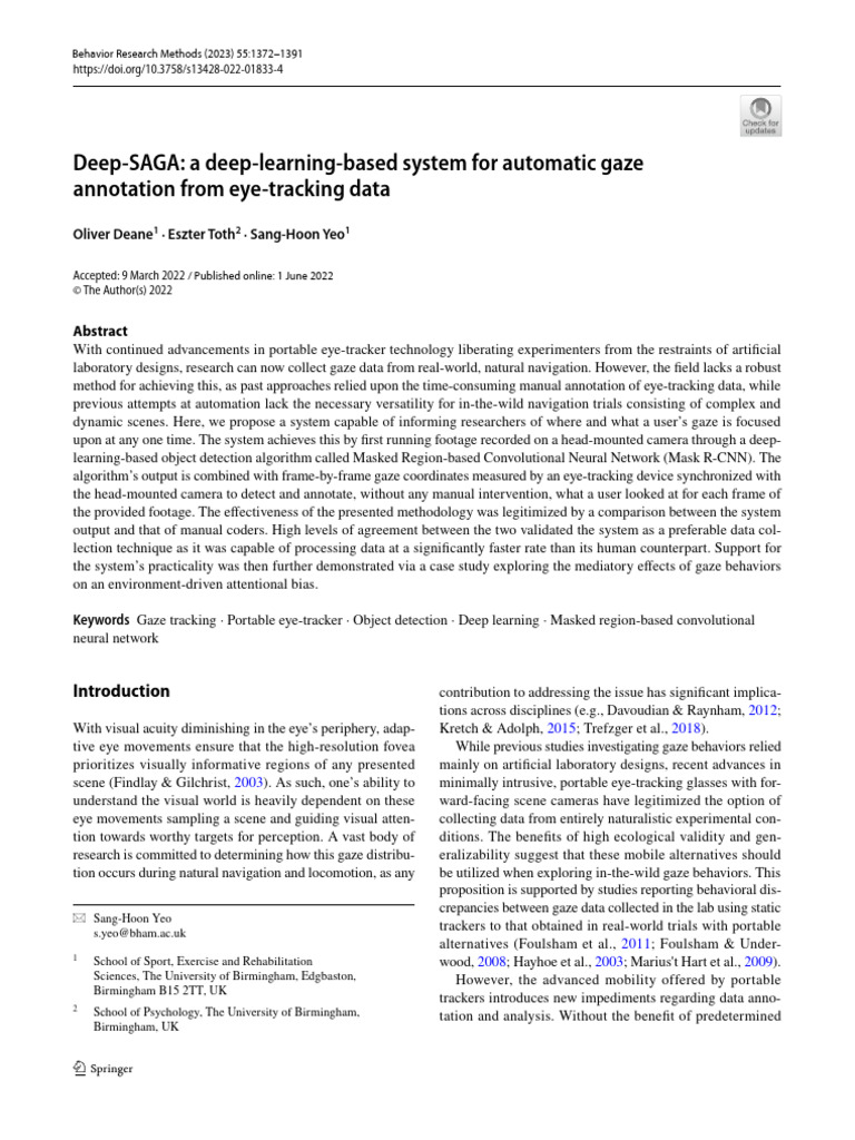 Deep SAGA: A Deep Learning Based System For Automatic Gaze Annotation From Eye Tracking Data | PDF