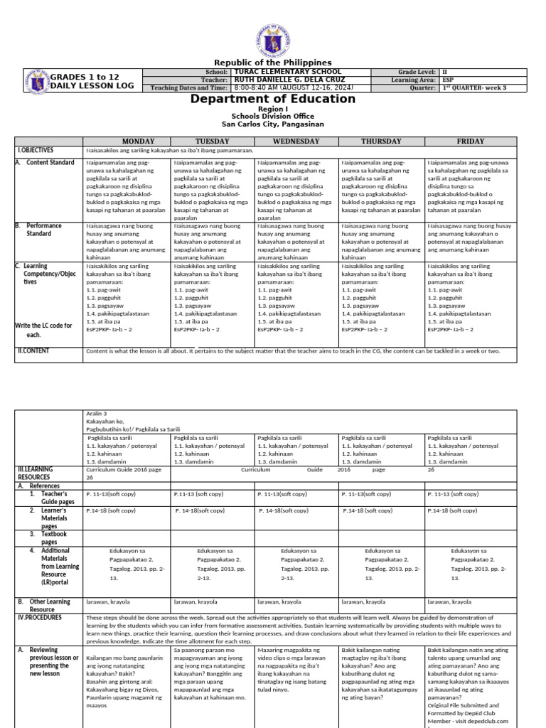 DLL - Esp 2 - Q1 - W3 | PDF