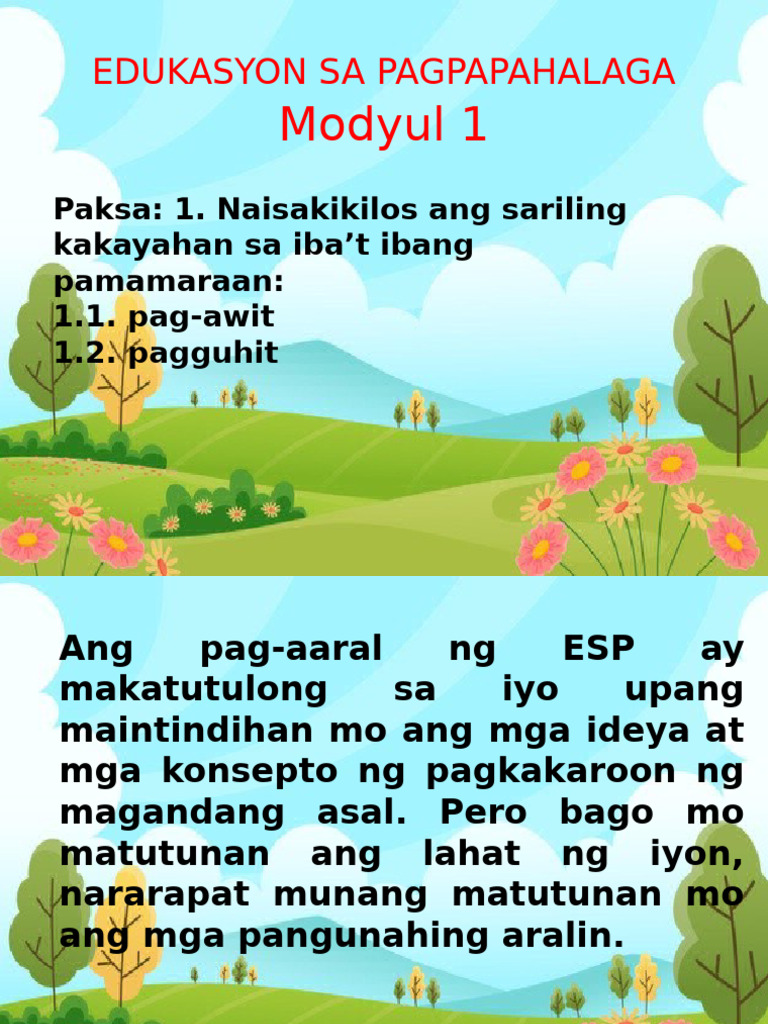 Q1 - ESP - MOD 1 - Naisakikilos Ang Sariling Kakayahan Sa Iba't Ibang Pamamaraan | PDF