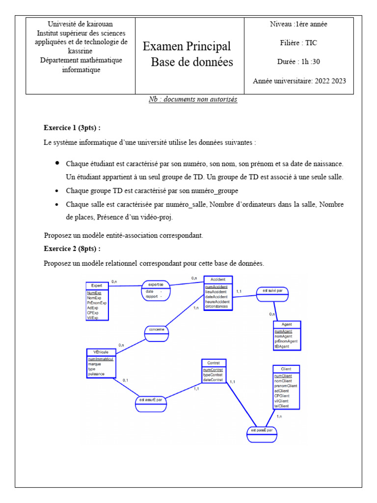 examen base de données principale | PDF