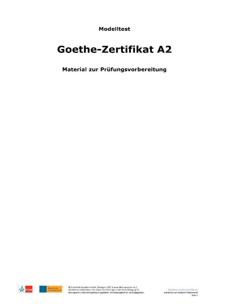 Modelltest Goethe-Zertifikat A2 | PDF