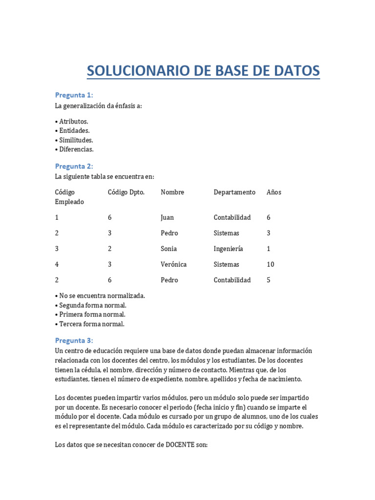 Solucionario de Base de Datos SQL | PDF | SQL | Recuperación de información