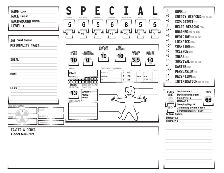 Fallout Character Sheet Human | PDF