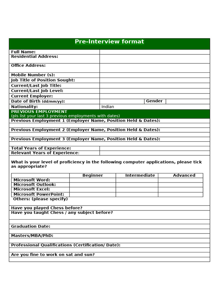 New Pre Interview Form | PDF