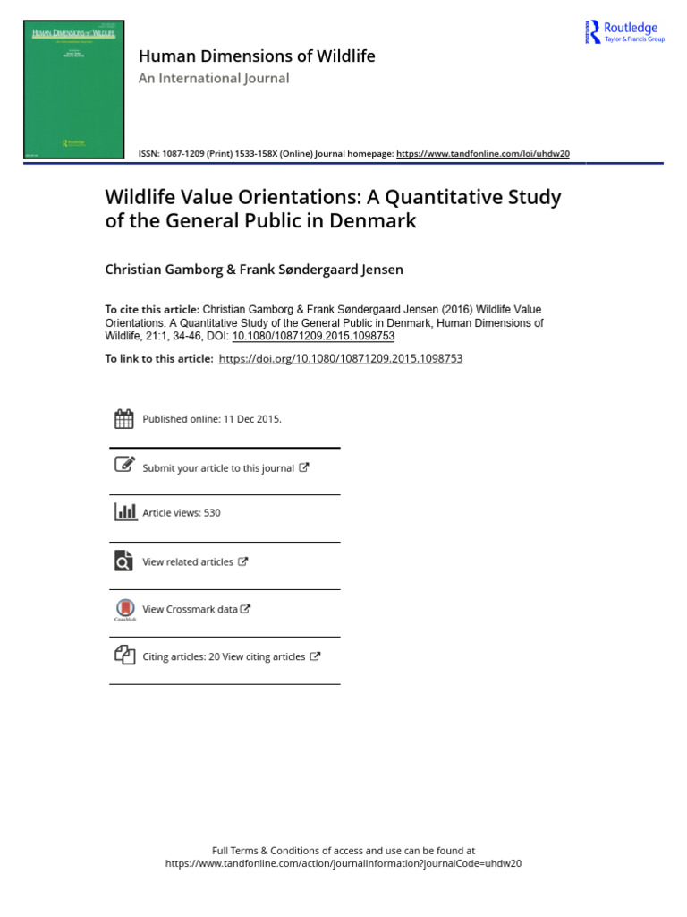 Wildlife Value Orientations A Quantitative Study of The General Public ...