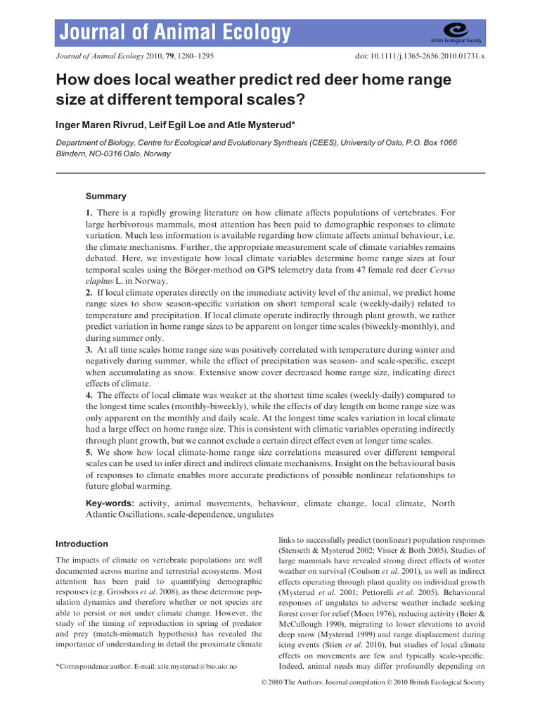 Local Weather Predict Red Deer Home Range | PDF | Climate | Technology ...