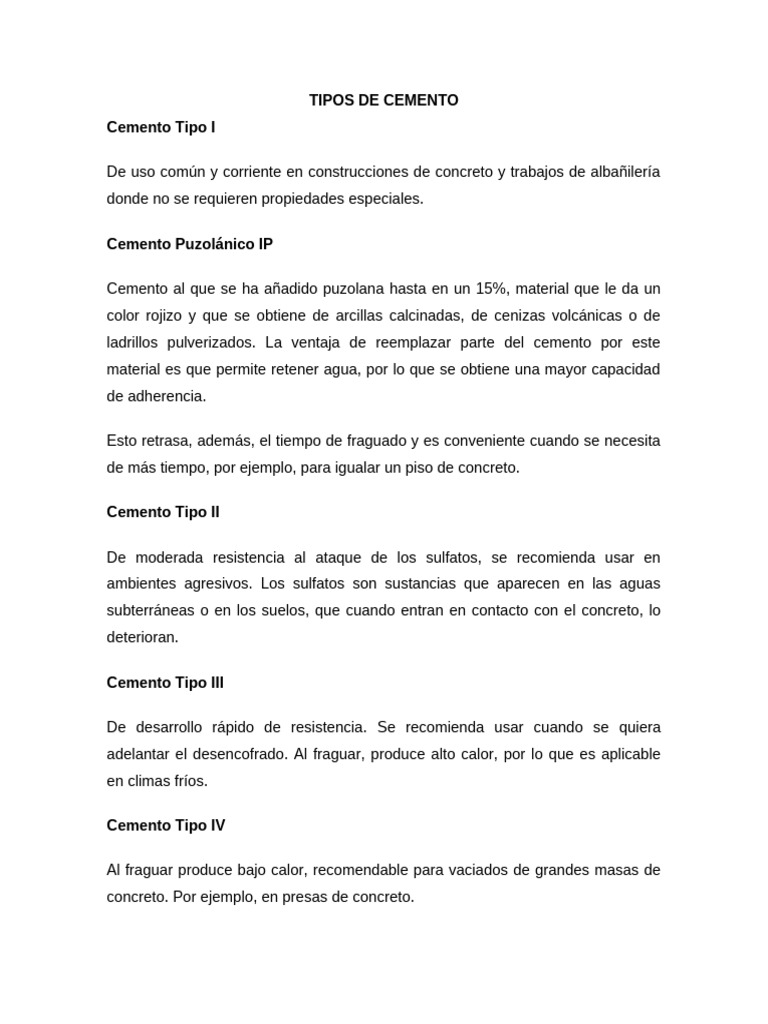Tipos de Cemento | PDF