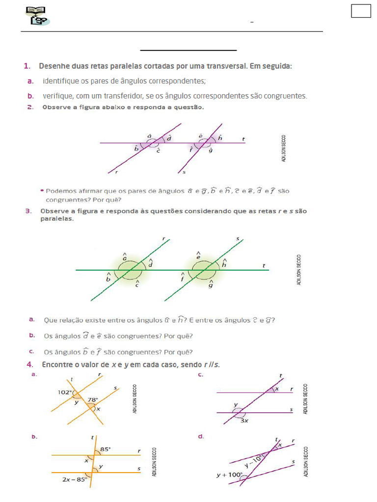 96 Ângulos Formados Por Duas Retas Paralelas Cortadas Por Uma ...