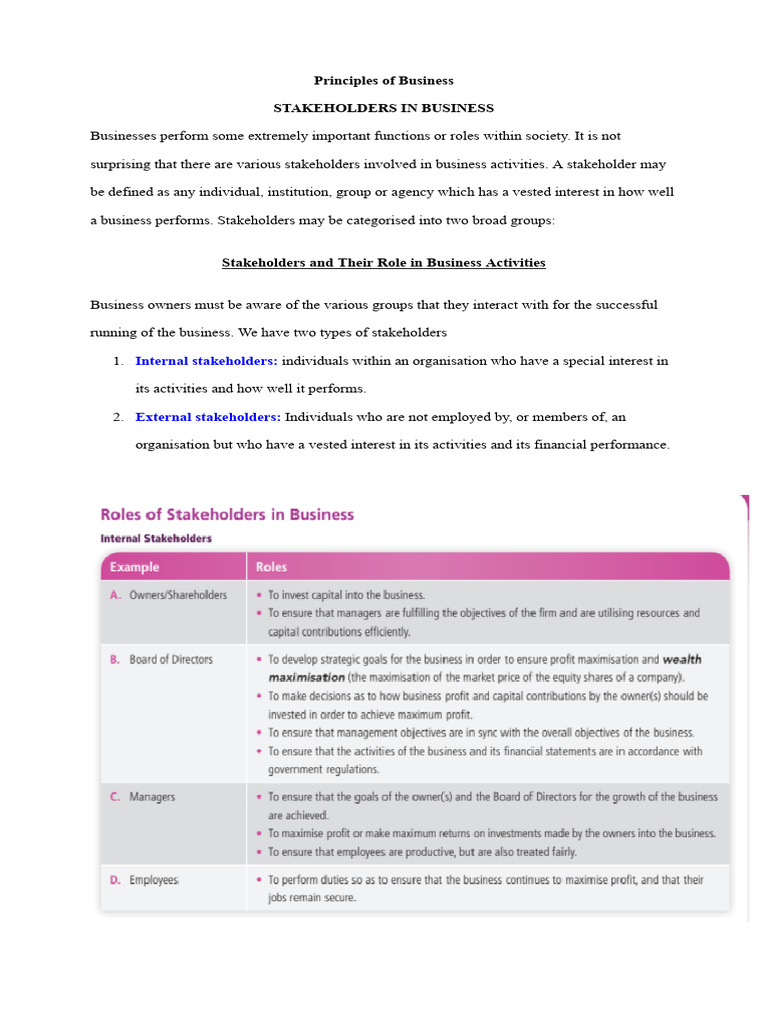 Stakeholders in Business Notes | PDF