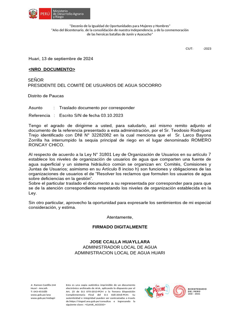 Carta Para Comite | PDF