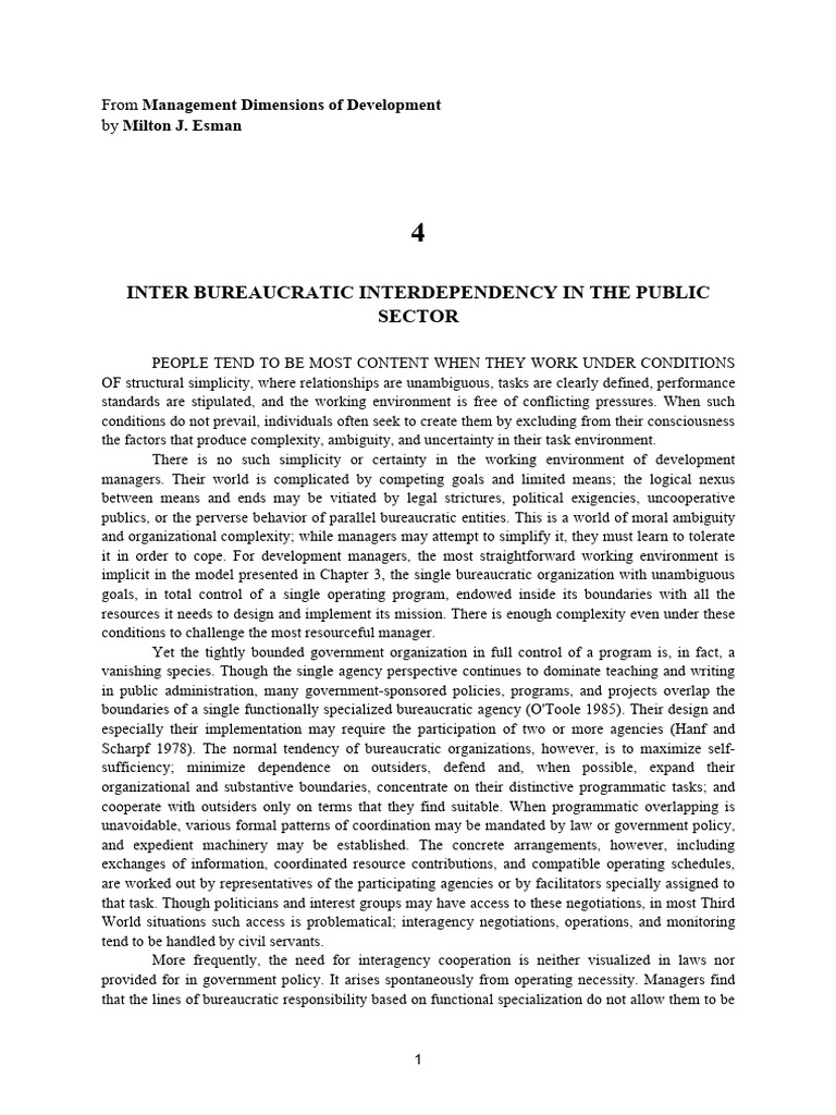 Inter Bureaucratic Interdependency in The Public Sector - Esman | PDF