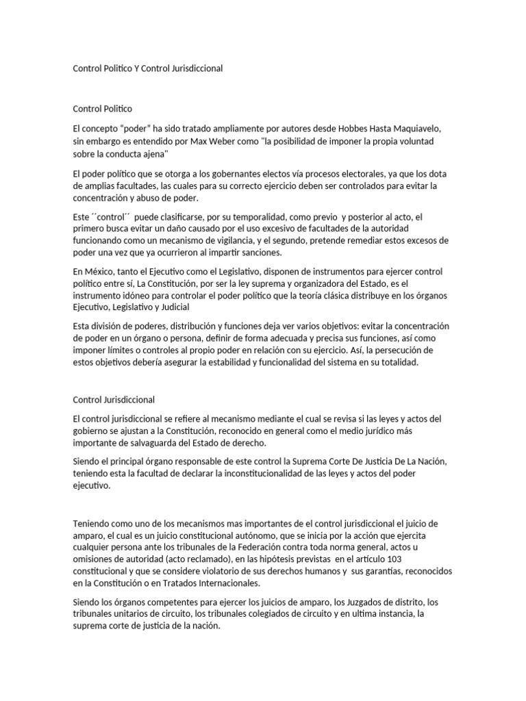 Control Politico Y Control Jurisdiccional | PDF