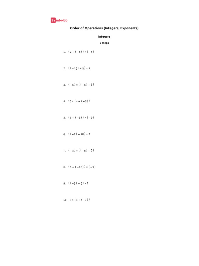 Order-Of-Operations-Integers-Exponents No Exp 2 Step Worksheets | PDF