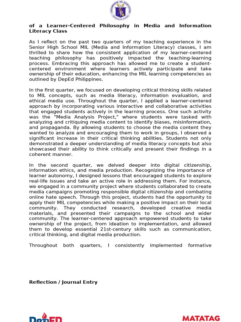 Reflection Journal Entry in Media and Information Literacy (MIL) - 2 | PDF