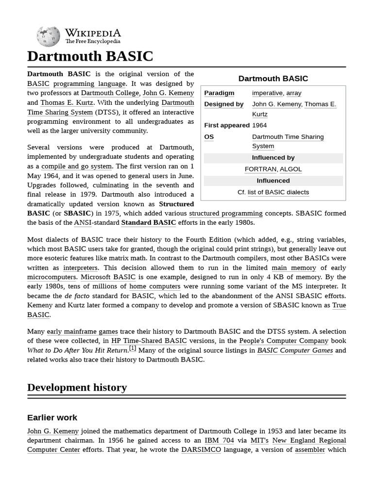 Dartmouth BASIC | PDF