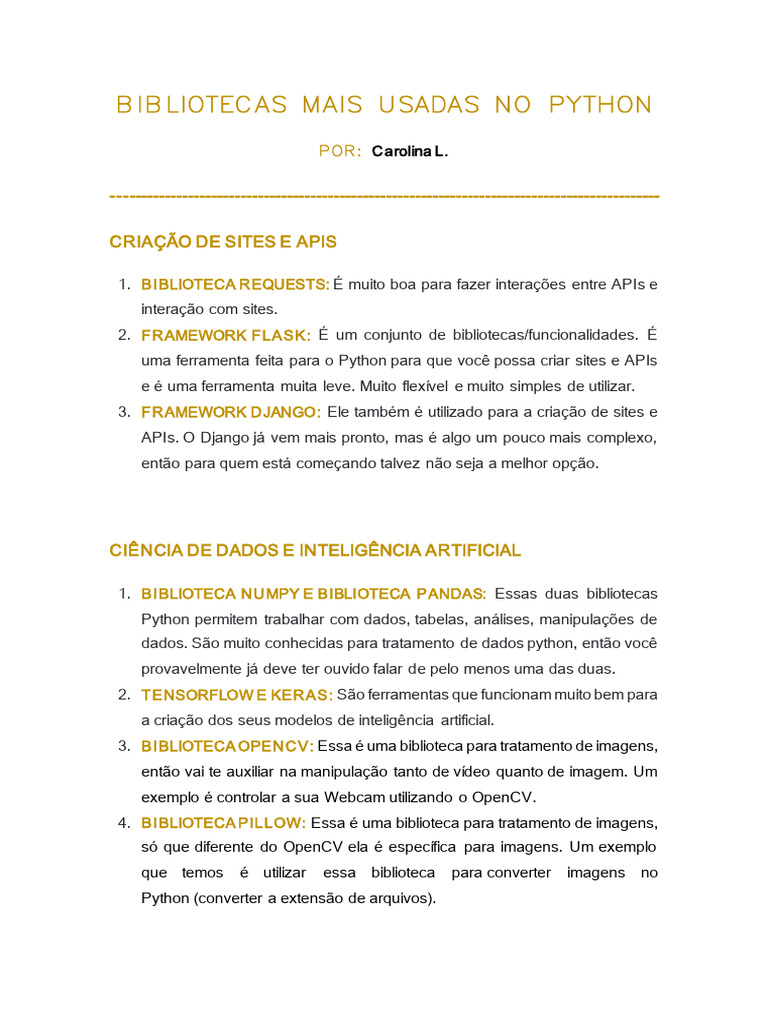 Bibliotecas Mais Usadas No Python | PDF