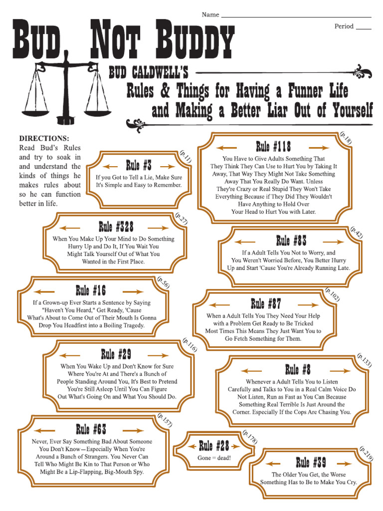 Bud Not Buddy Rules and Things | PDF