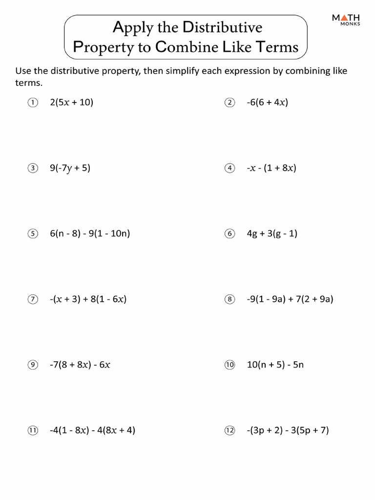 Combining Like Terms - Distributive Property | PDF