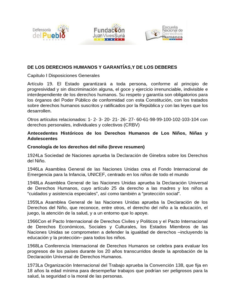 CRONOLOGIA DE LOS DERECHOS HUMANOS DE NNA | PDF