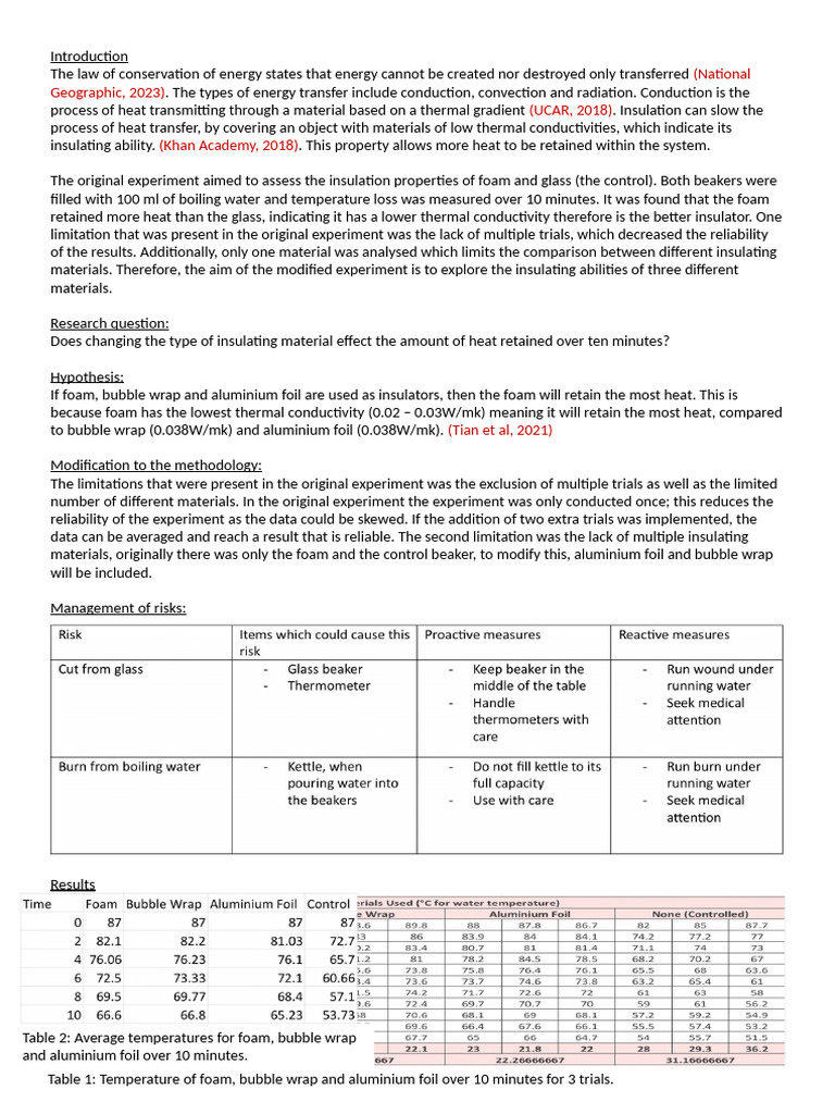 Insulation Experiment | PDF