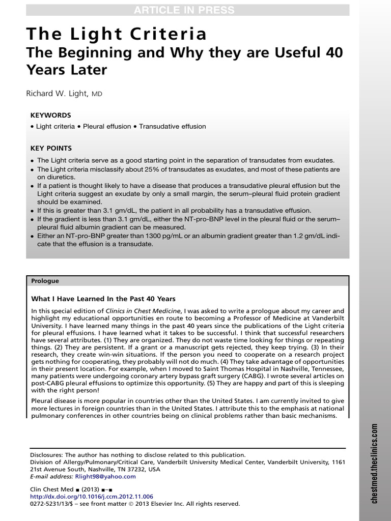 Criterios de Light Clin Cest Med 2013 | PDF