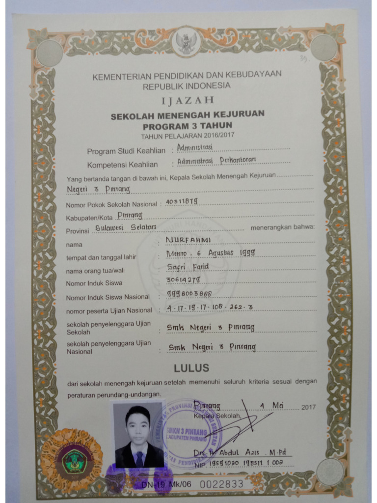 Berkas Nurfahmi 17.1900.003 IJAZAH & KTM | PDF
