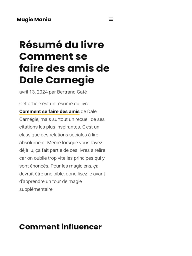 Resume Du Llivre Comment Se Faire Des Amis de Dale Carnegie | PDF