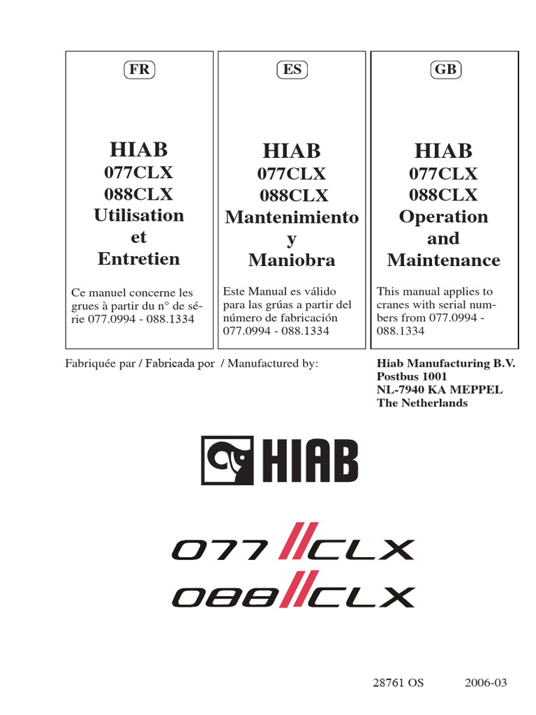 Hiab Operations and Maintenance Manual | PDF | Crane (Machine)