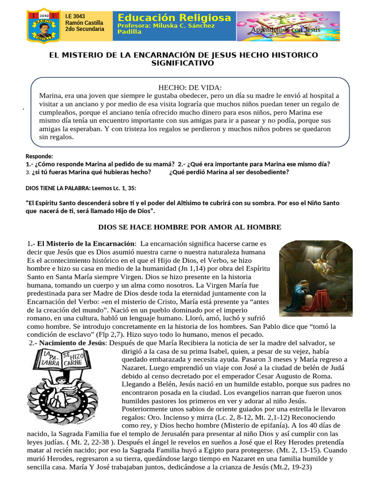 El Misterio de La Encarnación de Jesus Hecho Historico Significativo RC ...