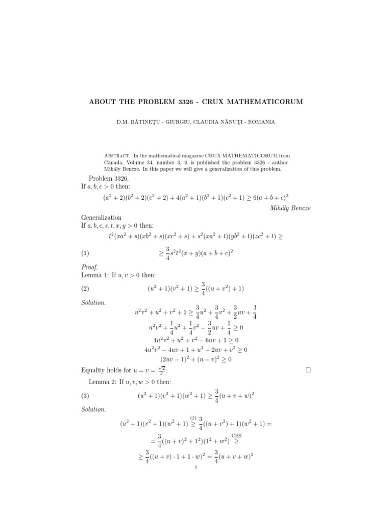 About The Problem 3326 Crux Mathematicorum | PDF