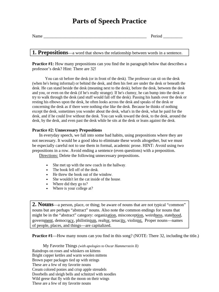 Parts of Speech Practice Exercises | PDF | Pronoun | Adverb