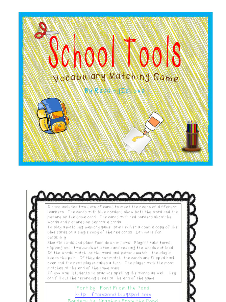 BacktoSchoolVocabularyMatchingandABCOrderGame 1 | PDF | Games & Activities | Teaching Methods ...