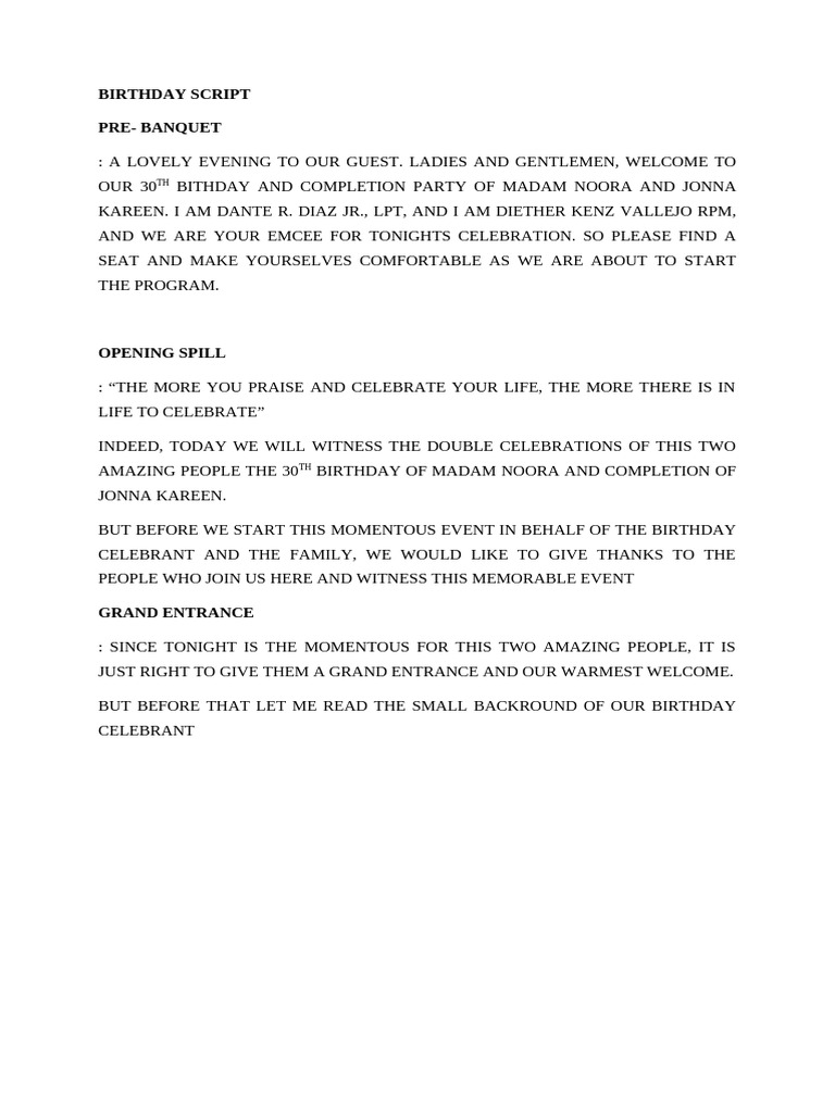 Birthday Script | PDF