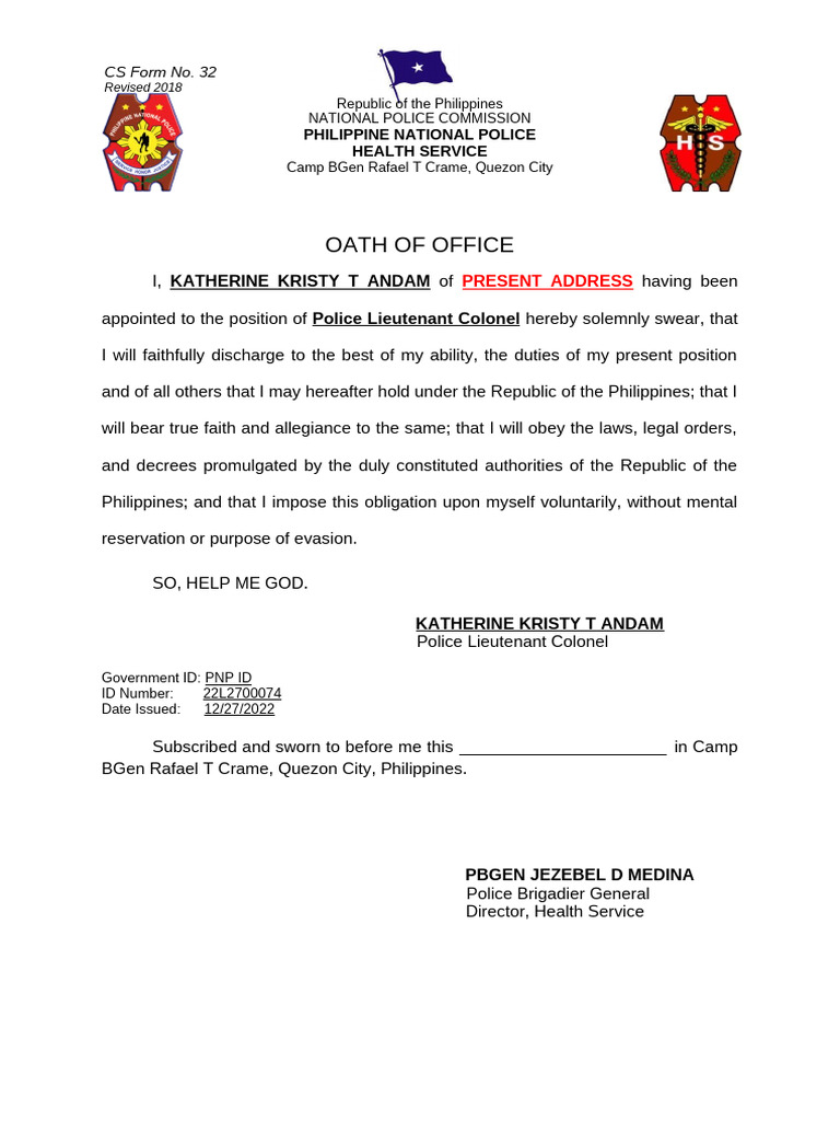 Oath of Office LATEST Updated PLTCOL | PDF