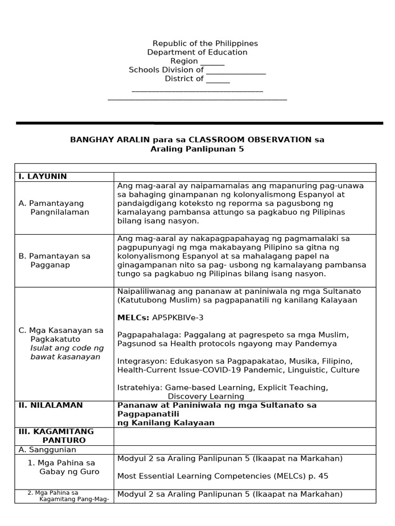 Co Lesson Plan Arpan 5 Quarter 4 | PDF