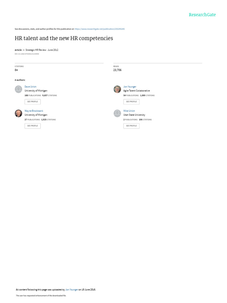 Dave Ulrich - HR Talent - HR Competencies | PDF