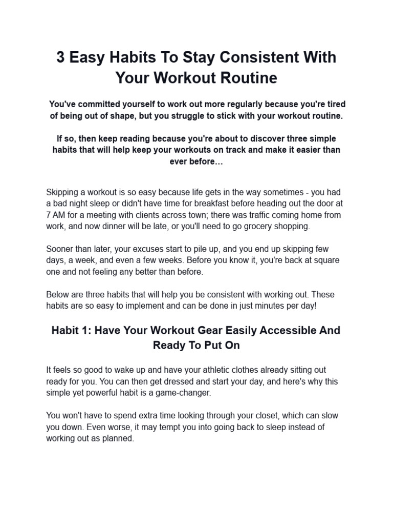 3 Easy Habits To Stay Consistent With Your Workout Routine | PDF