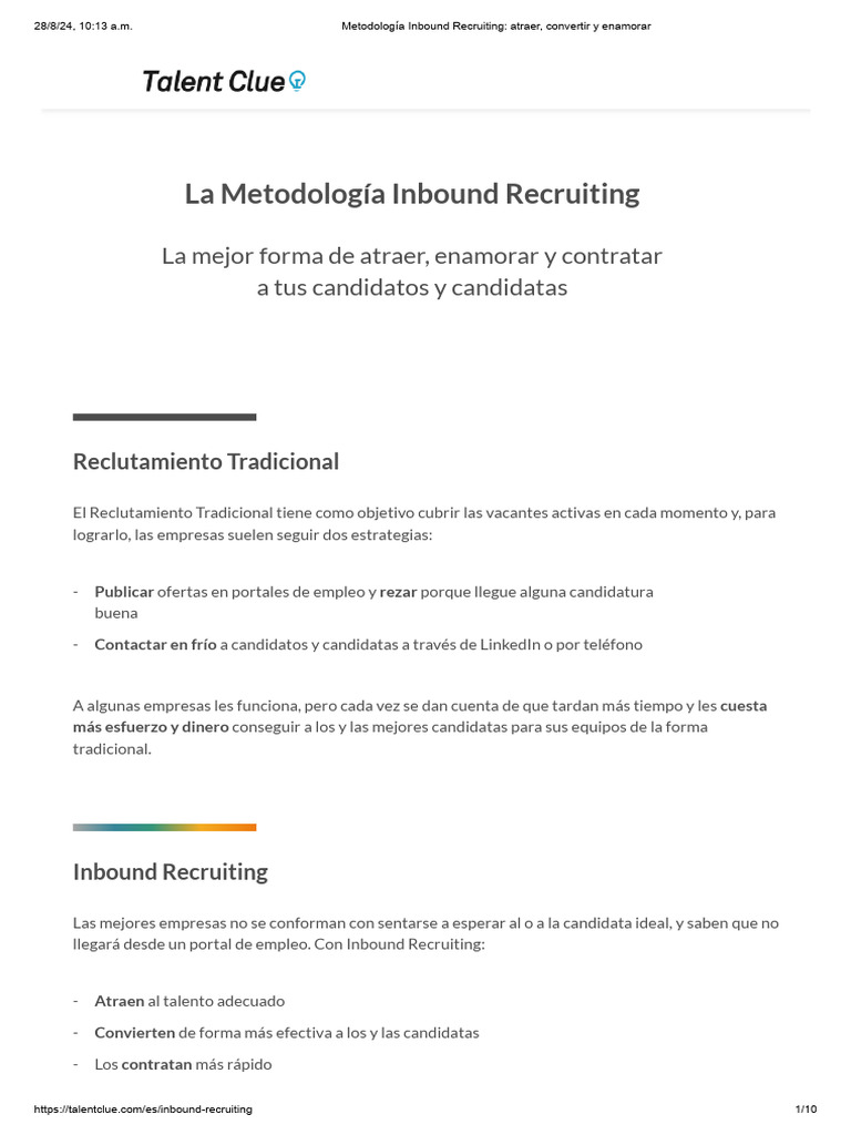 TALENT CLUE - LA METODOLOGIA INBOUND RECRUITING | PDF