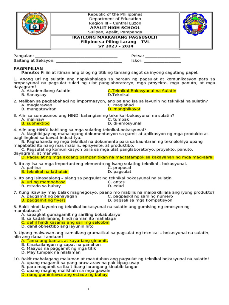 Third-Periodic-Exam-Piling-Larang-TVL (1) - Sagot | PDF