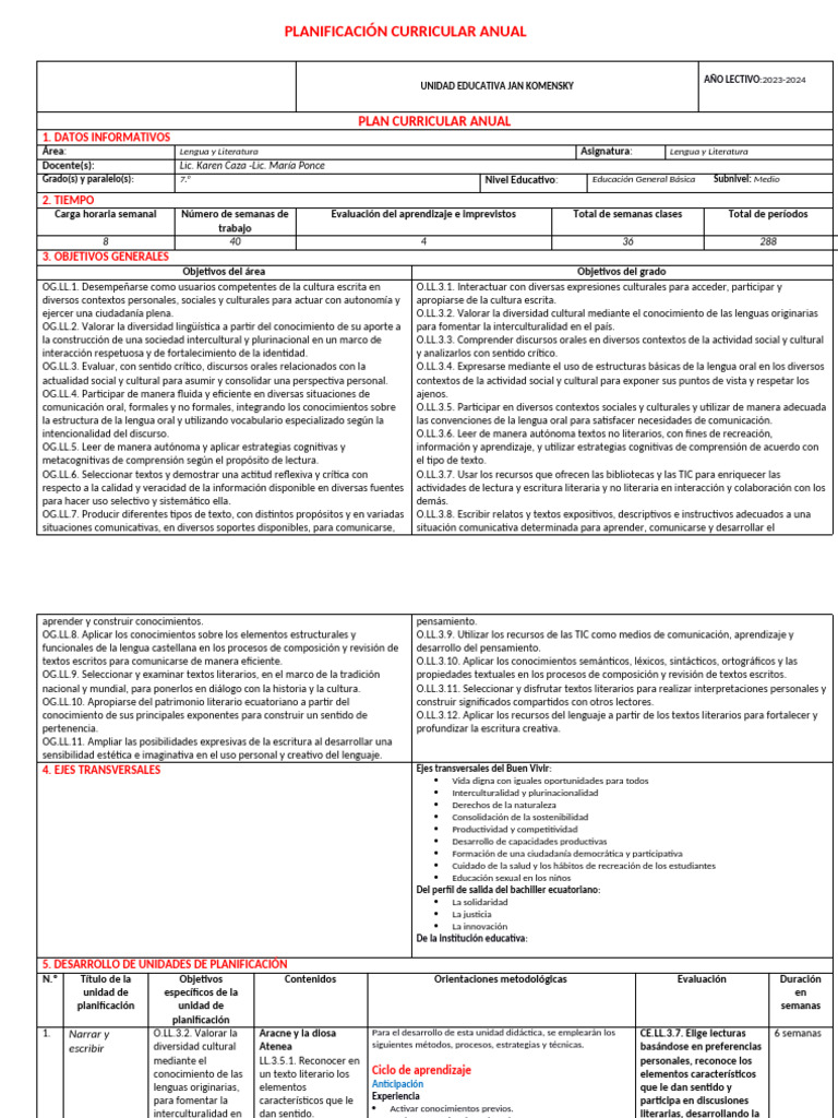 PCA LENGUA Y LITERATURA 7MO 2024 | PDF