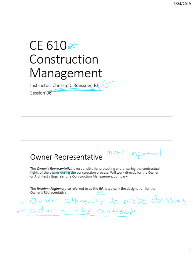 CE+610 Week 06 Owner Personnel and Reports | PDF