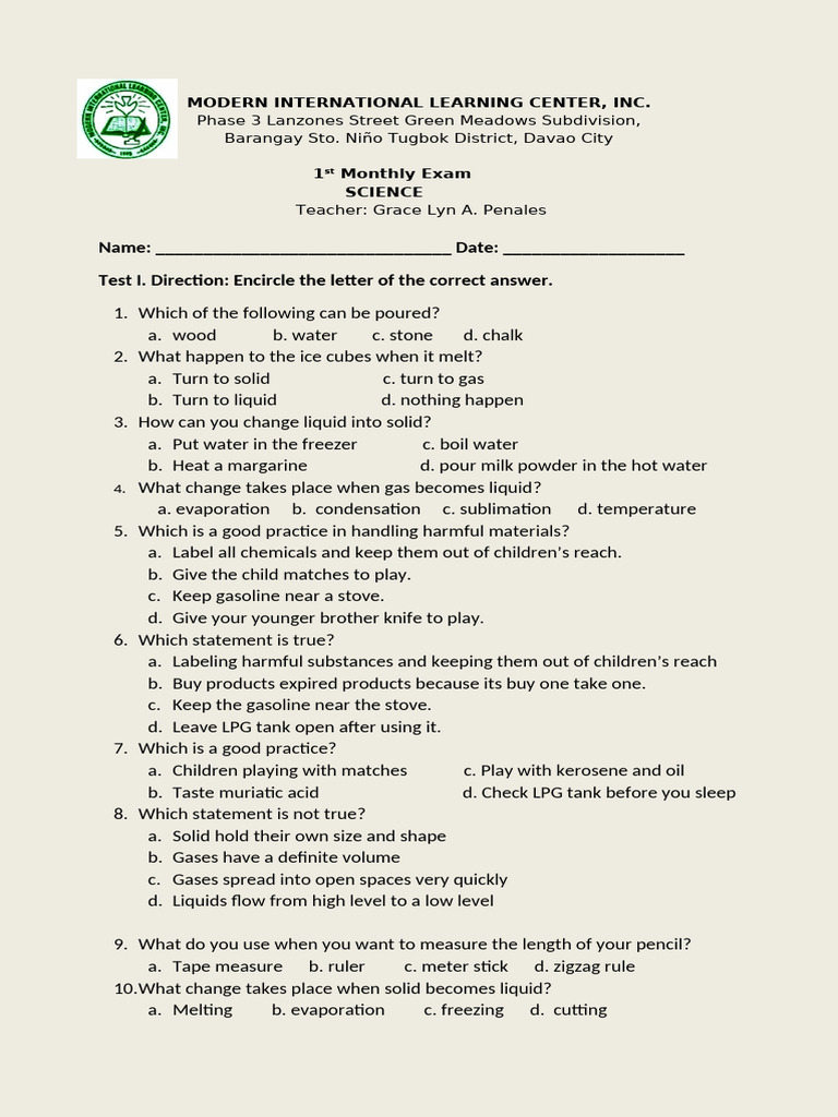 1st Monthly Exam | PDF