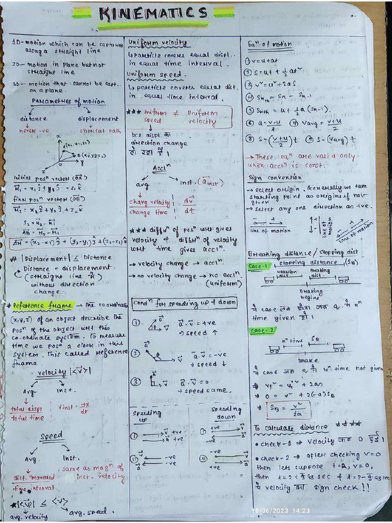 Kinematics Short Notes | PDF